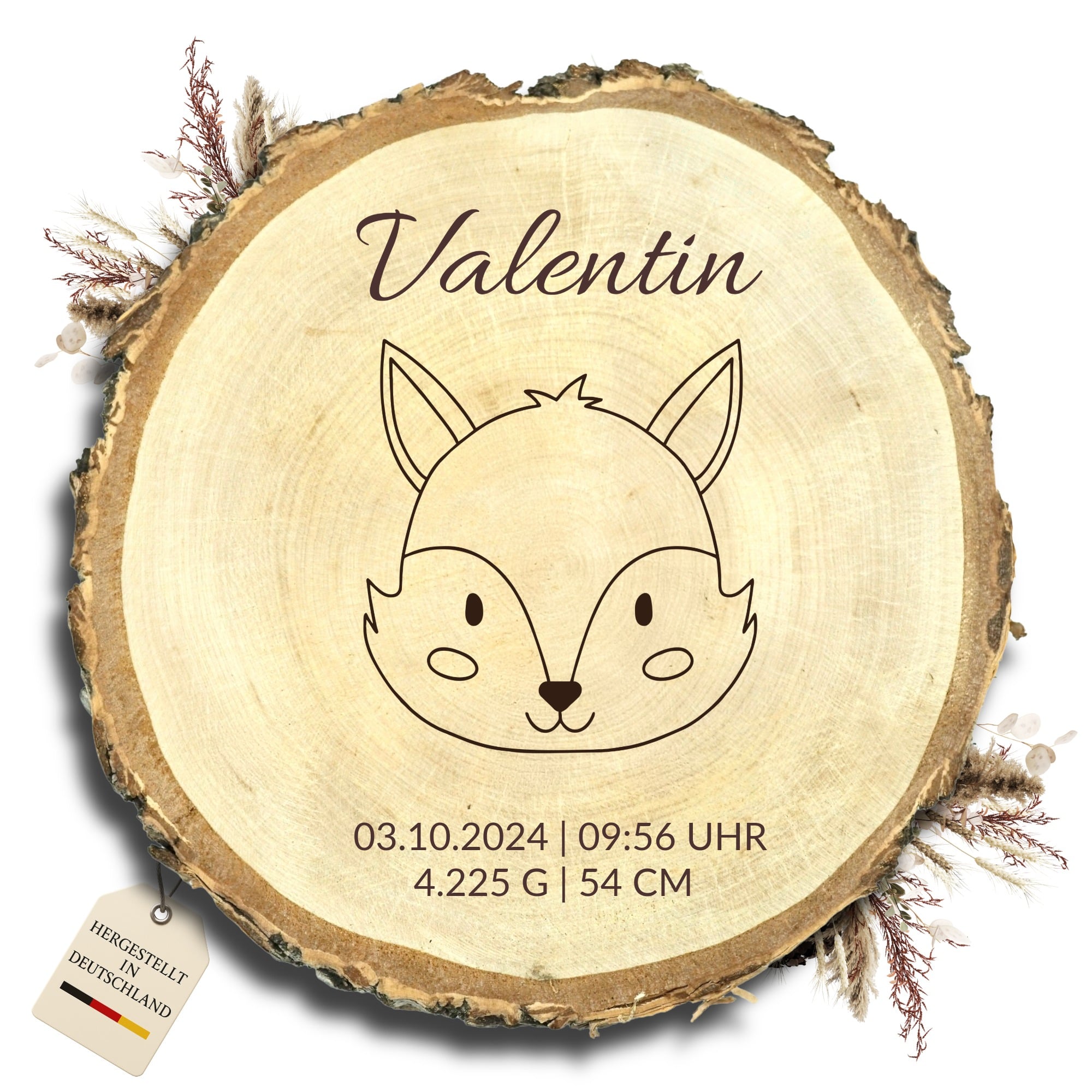 Baumscheibe Geburt mit Fuchs – personalisiertes Babygeschenk ...